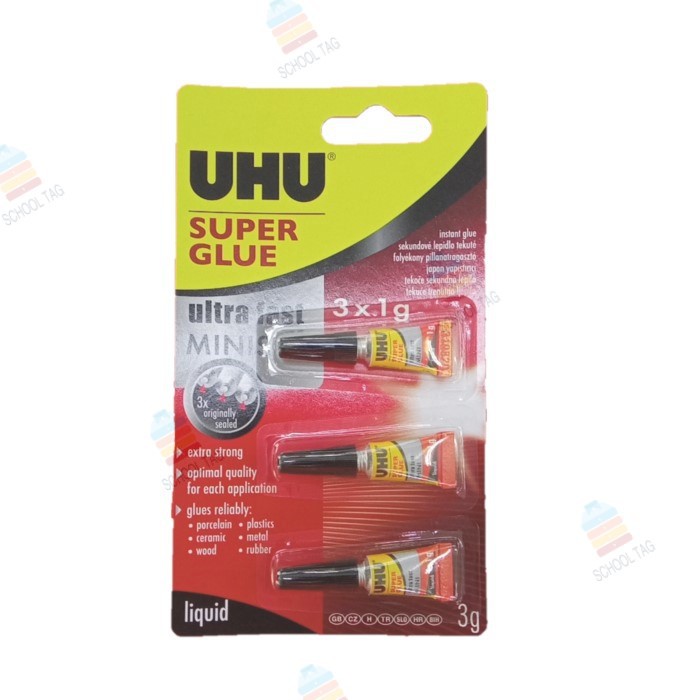 UHU Mini Ultra Fast Super Glue Liquid Tube - 3 x 1g | Shopee Malaysia
