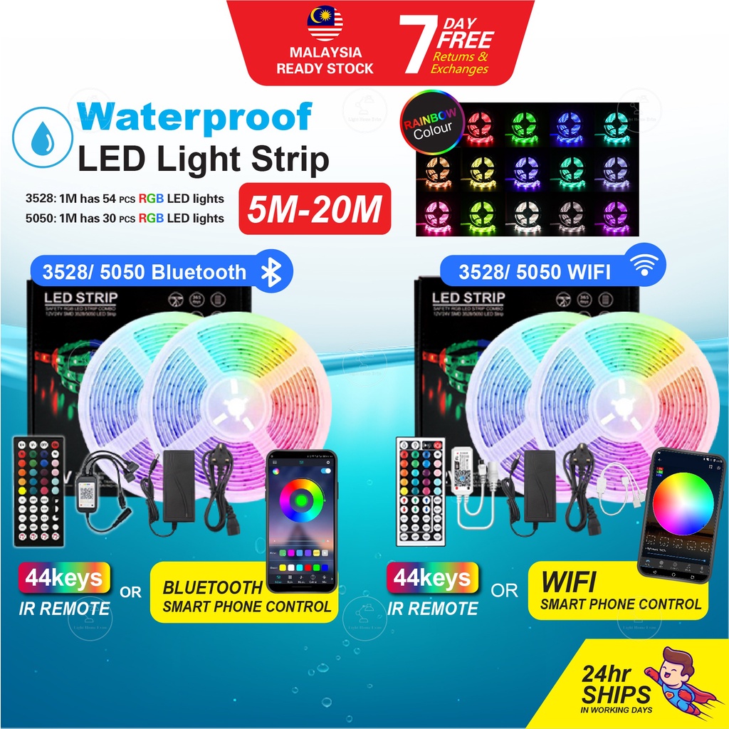 LED Light Strip Colorful Waterproof LED Strip Light with Remote Control ...