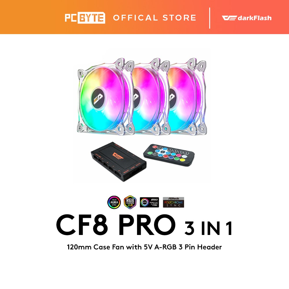 Aigo darkFlash CF8 Pro 3 In 1 RGB LED Case Fan for PC Cases Addressable ...