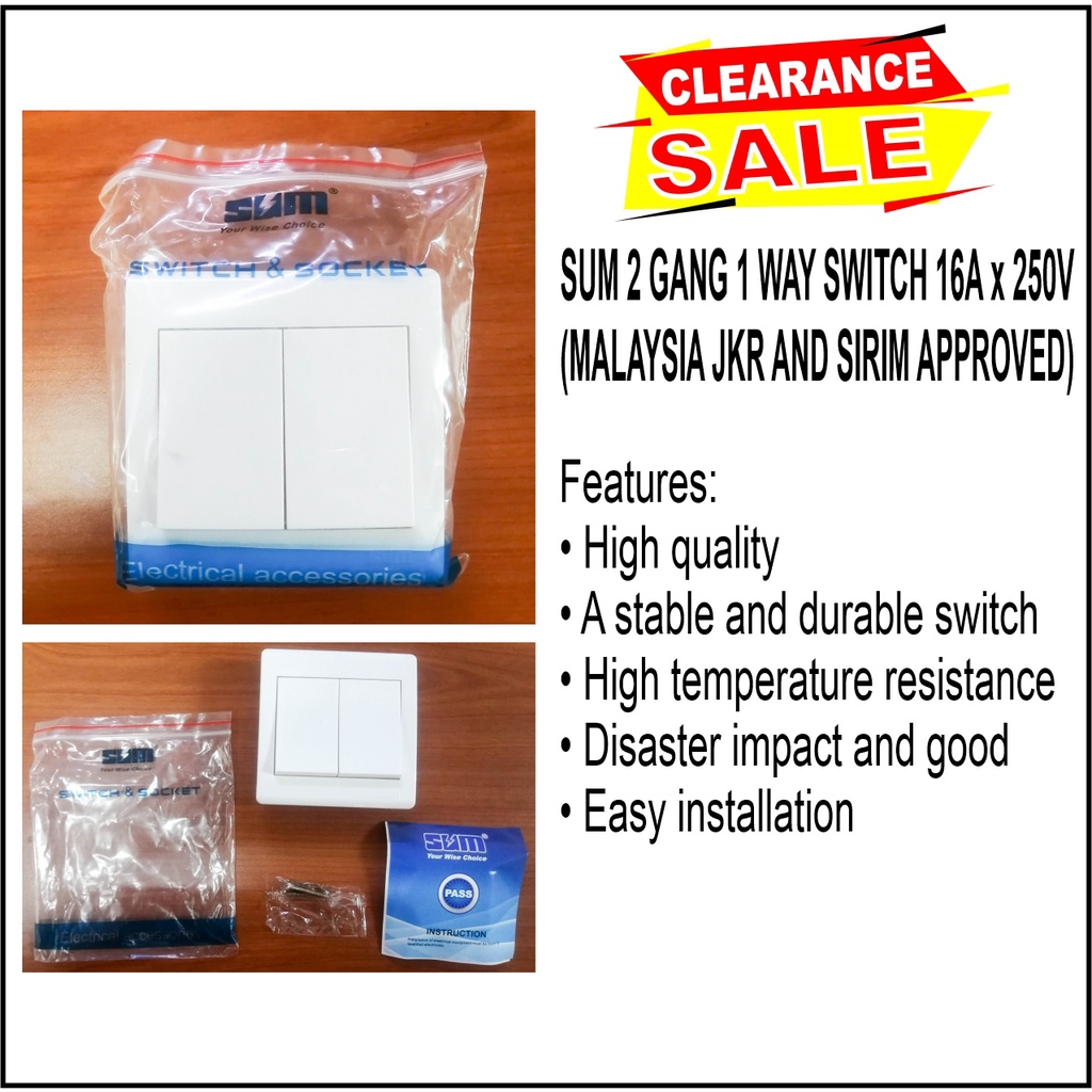 SUM 2 GANG 1 WAY SWITCH 16A x 250V - MALAYSIA JKR AND SIRIM APPROVED ...