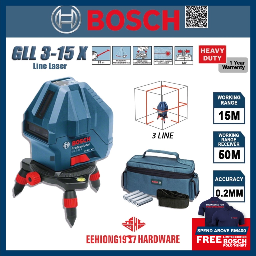 BOSCH GLL 3-15 X PROFESSIONAL SELF LEVELLING LINE LASER GLL3-15X GLL3 ...