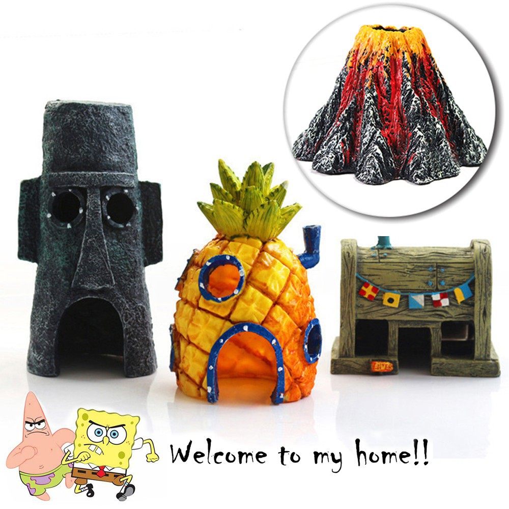 Resin Fish Tank SpongeBob Aquarium Decoration Pineapple House Cartoon ...