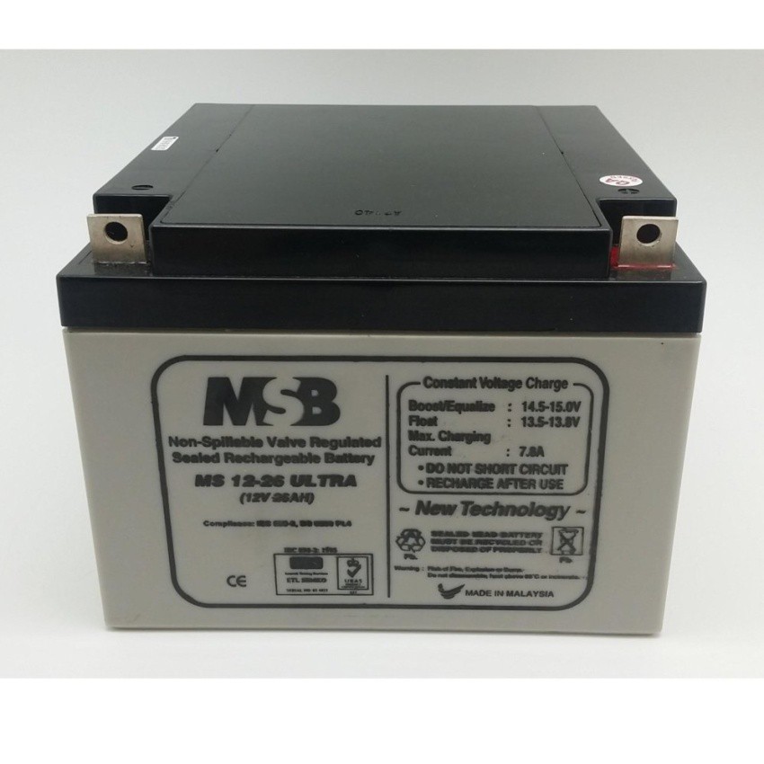 MSB 12V 26AH Rechargeable Sealed Lead Battery (MS12-26ULTRA) | Shopee Malaysia