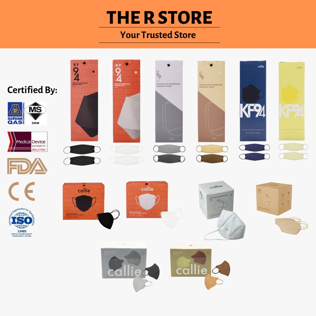 Callie KF94 / KF99 / KN95 / 3D Earloop Respirator Adult Face Mask | Shopee Malaysia