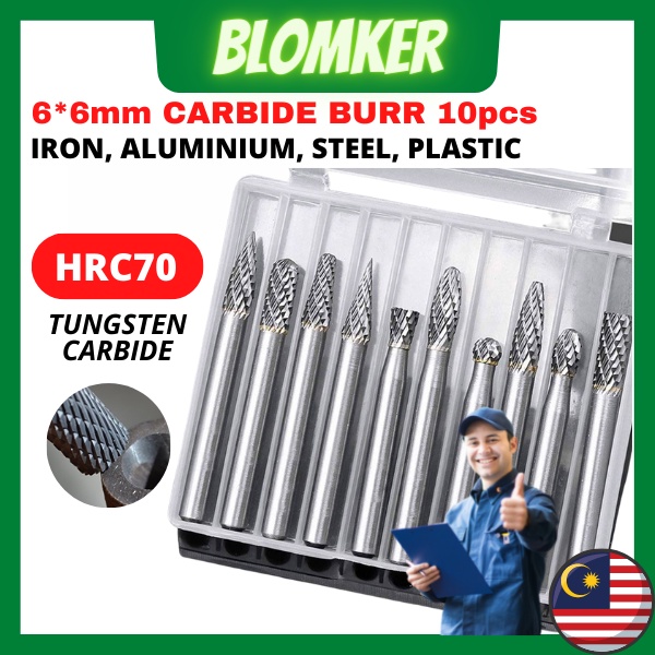 10pcs 6*6mm Double Cut Tungsten Carbide Rotary Burr Set Metal Carving ...