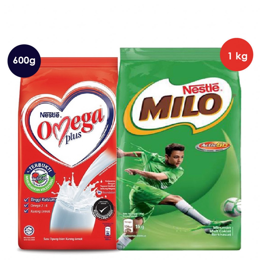 Nestle Omega Plus Milk Powder 600g + Nestle Milo Activ-Go Chocolate ...