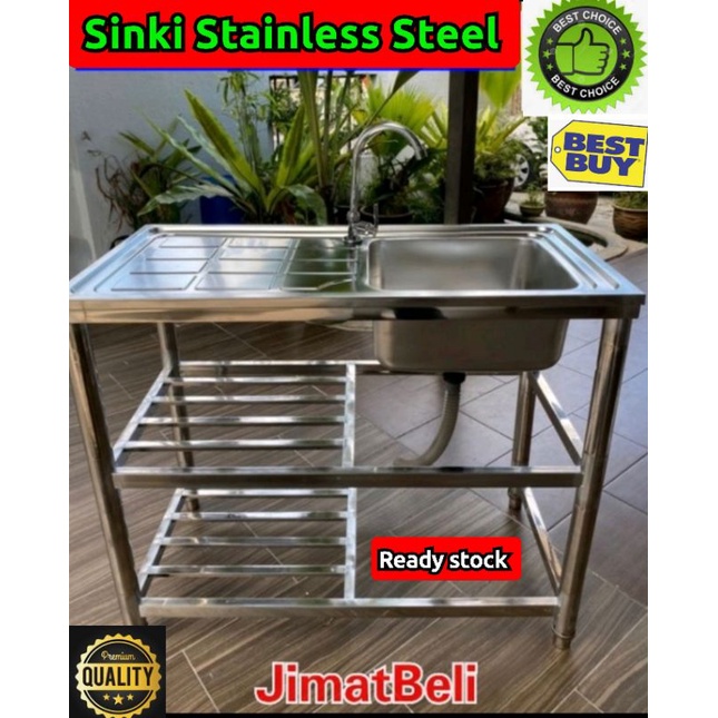 Stainless steel double sink with rack / sinki berkembar meja sinki rak ...