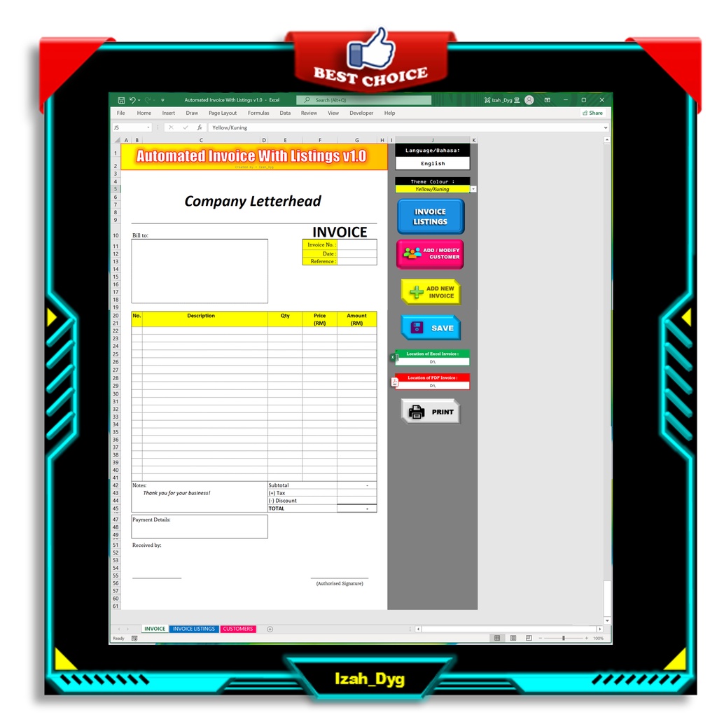 Automated Invoice with Listings v1.0 Invoice Template Invois dengan ...
