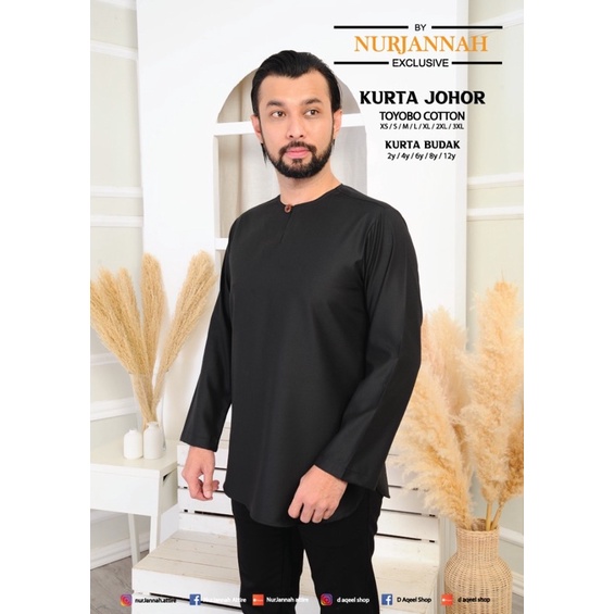 Kurta Johor/Teluk Belanga Hitam Dewasa Short/Long Sleeve [XS-5XL] Dan ...
