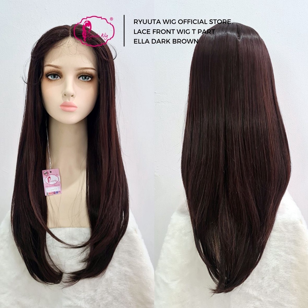 HITAM Ryuuta Wig Lace Front Wig Long Straight Ella Long Straight Middle ...