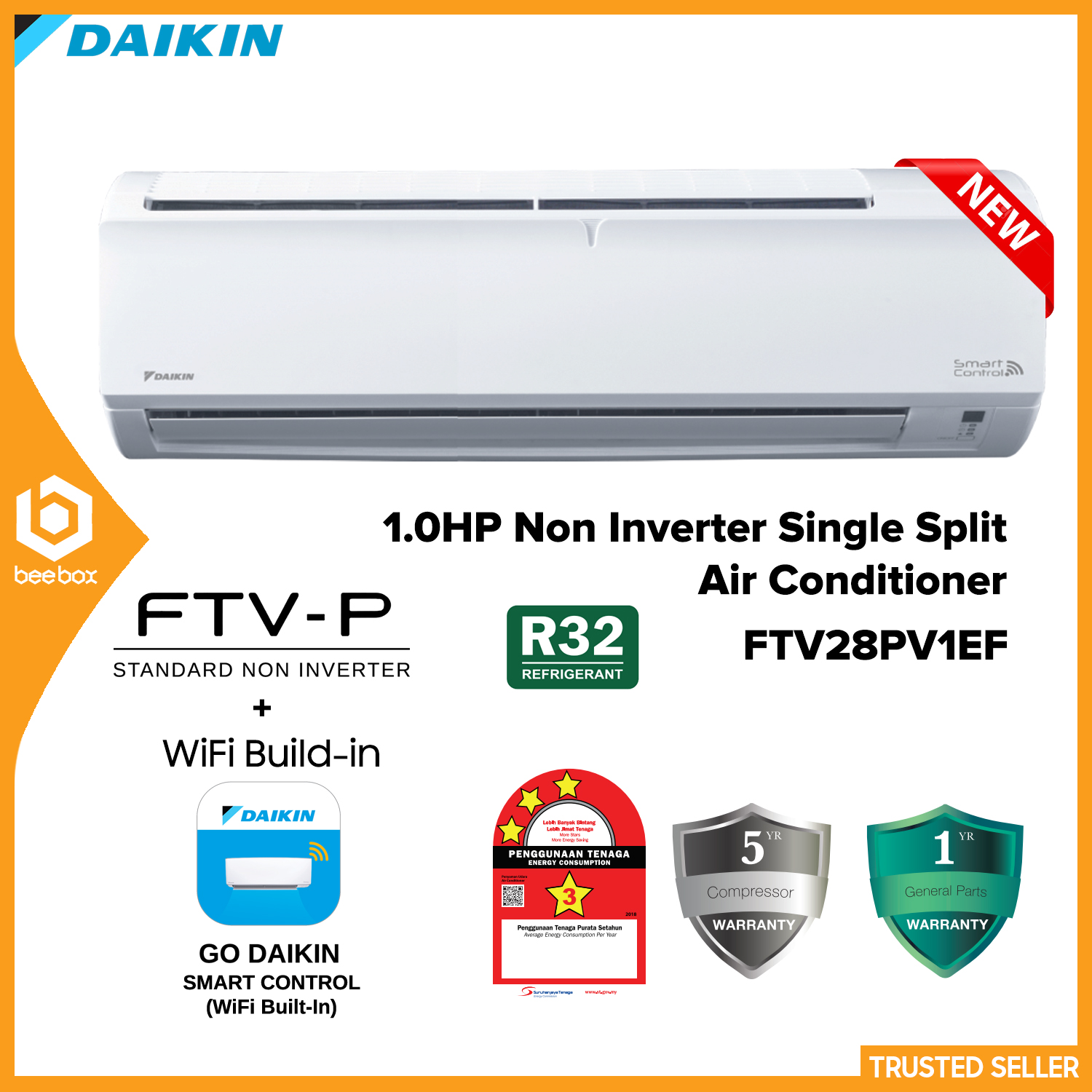 Daikin ftv-p series 1.0hp r32 standard non inverter air conditioner | BeeCost