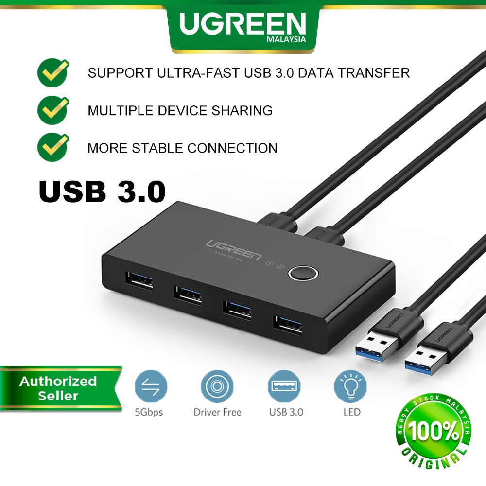 UGREEN USB 3.0 Switch Selector 4 Port 2 Computers Peripheral Adapter Box Selector Hub for PC ...