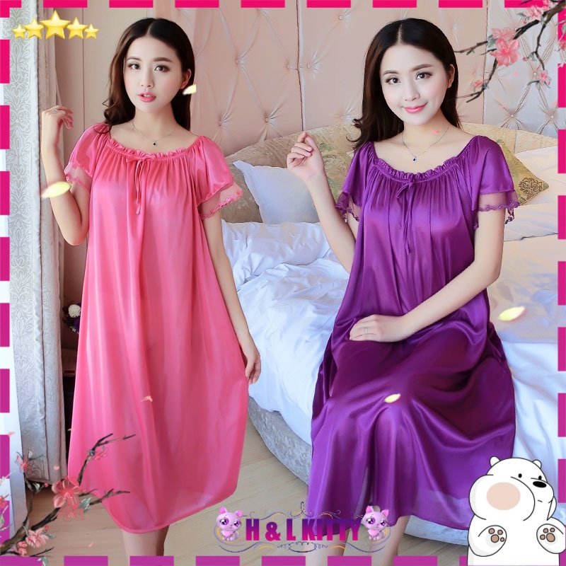 Baju Tido Perempuan Baju Tidur Wanita Satin Short SleevePlus Size Satin ...