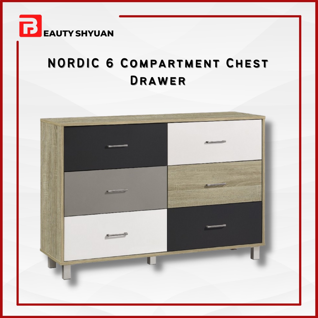 NORDIC 6 Drawer Chest Drawer Sideboard Cabinet Storage Clothes Storage ...