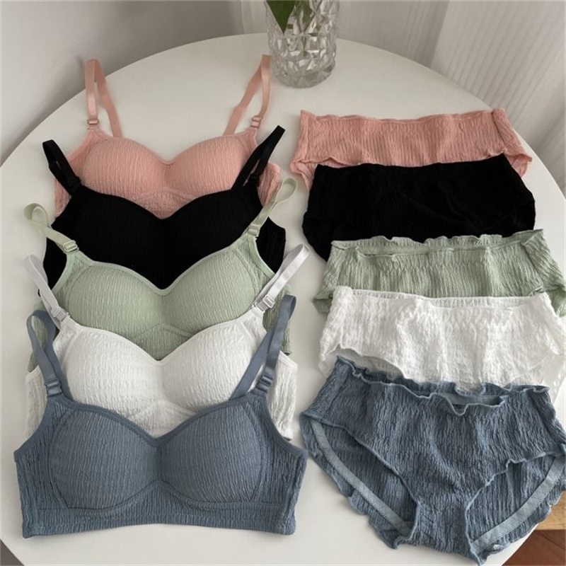 【1 Set 】Panties Bra Set Young Girl Seamless Lovely Cotton Bra Push Up ...