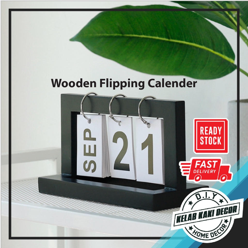 Wooden Page Flipping Calendar Desk Deco Style Home Office Kalendar Date ...