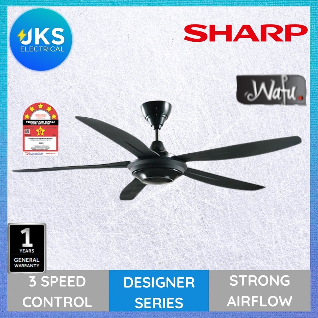SHARP Wafu Ceiling Fan with Remote Control (56") PJC116 PJC116BK ...