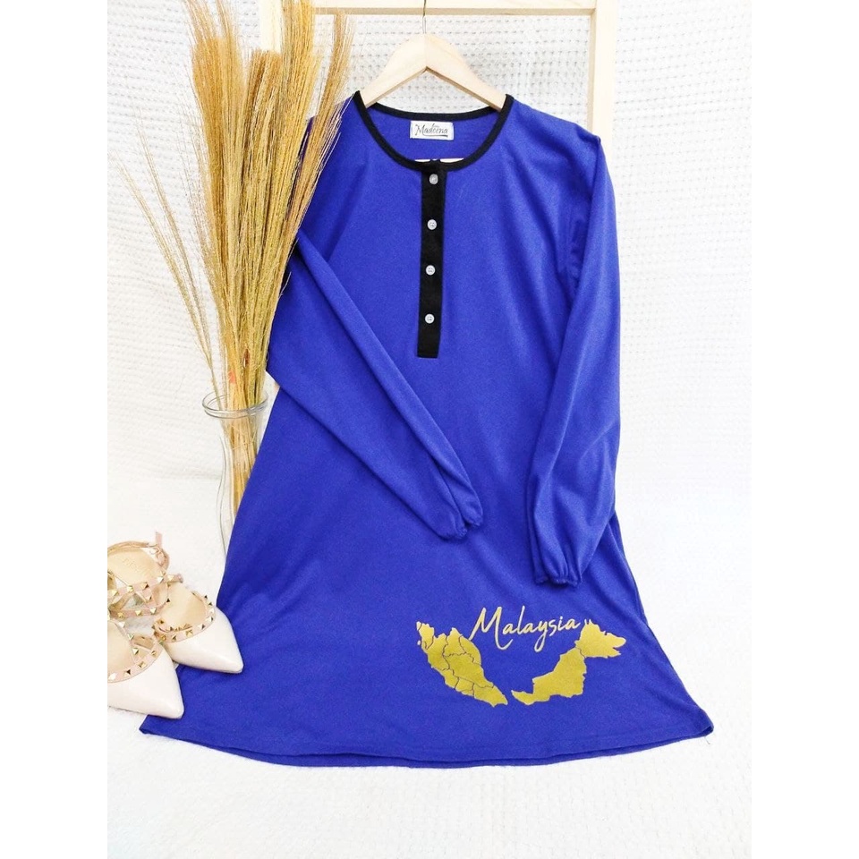 TShirt Muslimah Madeena Merdeka Inspired - Azure Blue | Shopee Malaysia