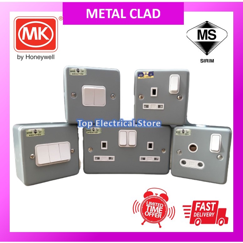 MK METAL SWITCH SOCKET (1GANG, 2 GANG, 3 GANG, 13A & 15A) HEAVY DUTY ...