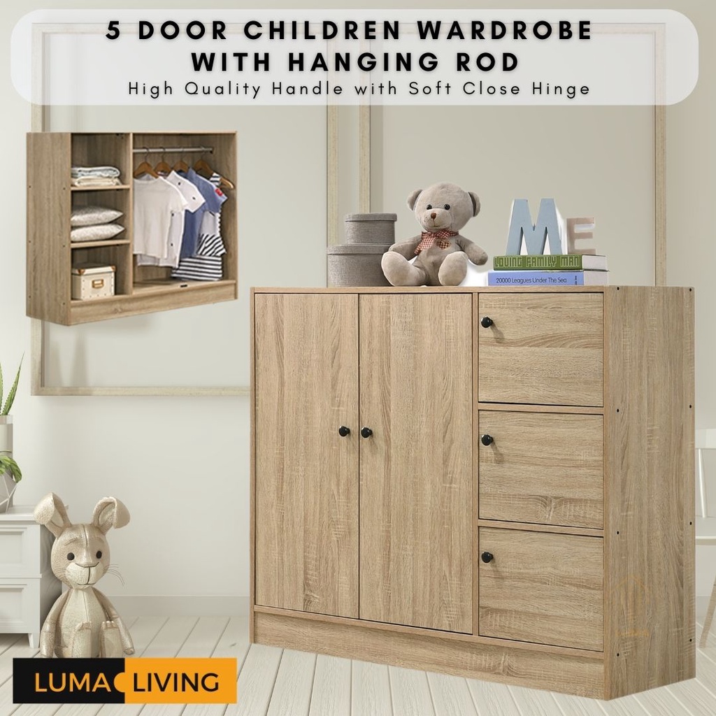 LUMA Living Children Wardrobe Clothes 5 Door Almari Baju Kanak Kanak ...