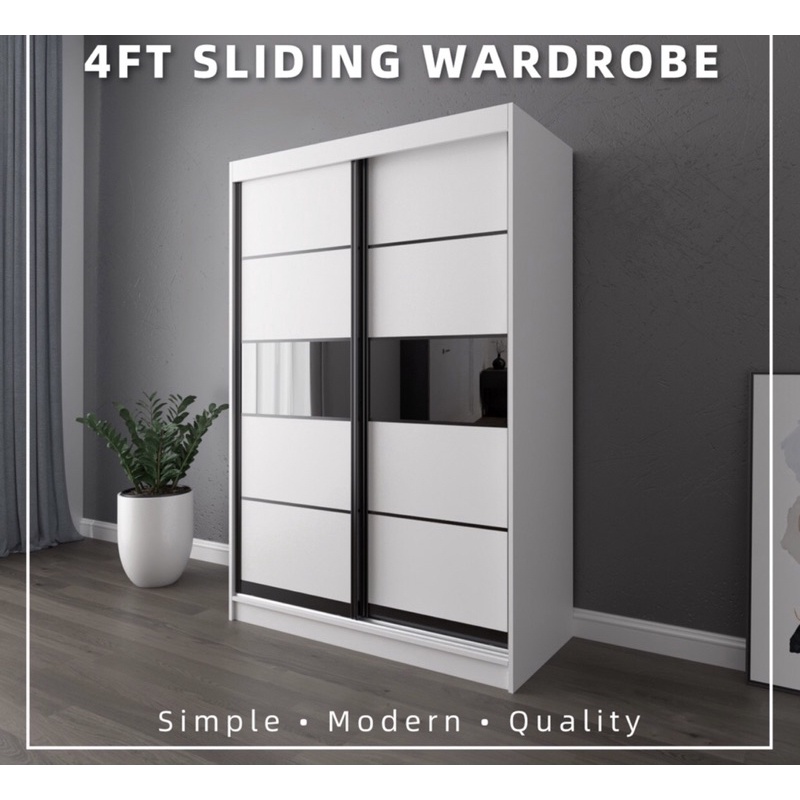 KitchenZ 4FT Sliding Doors Wardrobe Almari Baju / Anti-Jump / 2 Sliding ...