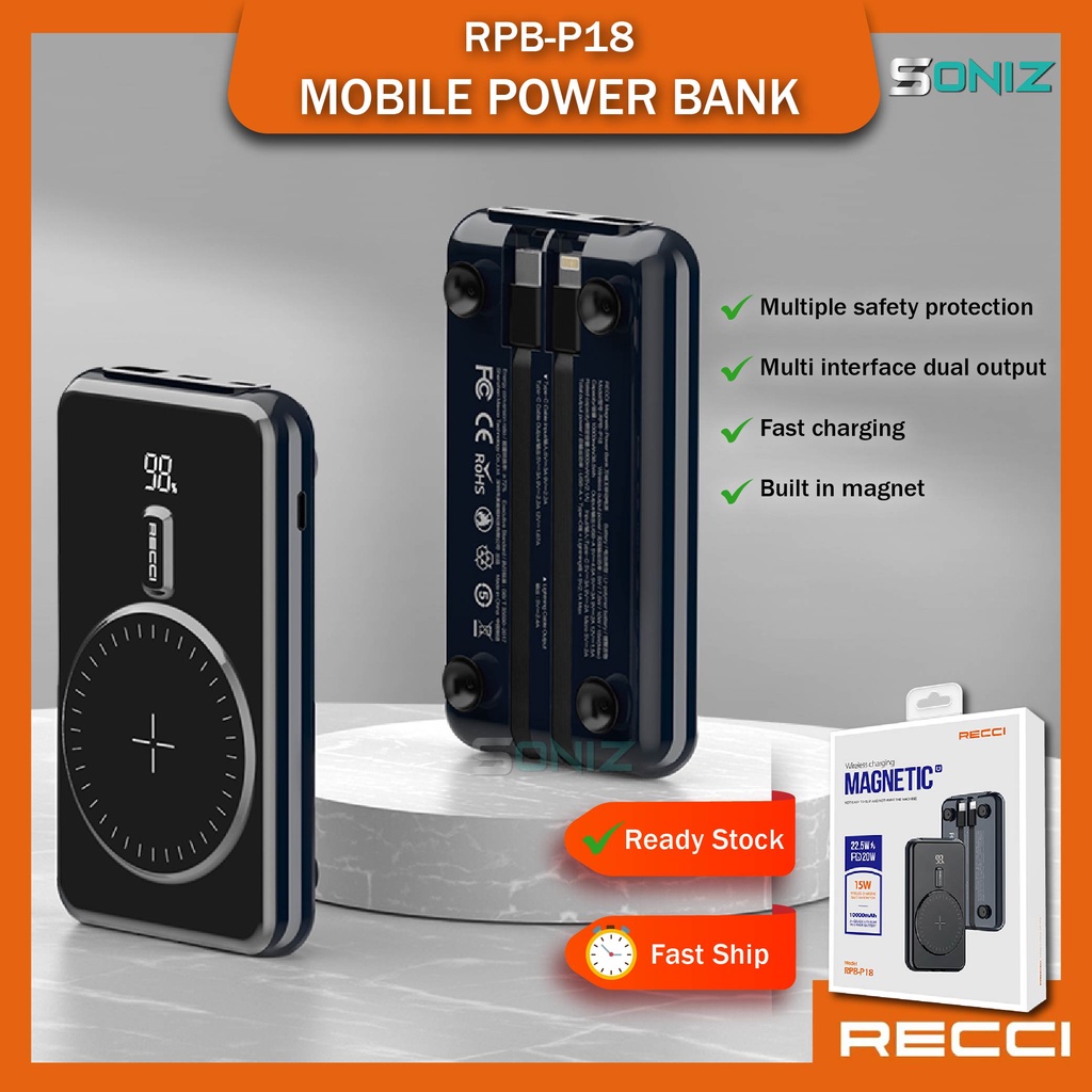 RECCI RPB-P18 PD 20W + 22.5W MAGNETIC WIRELESS POWER BANK 10000MAH | Shopee Malaysia