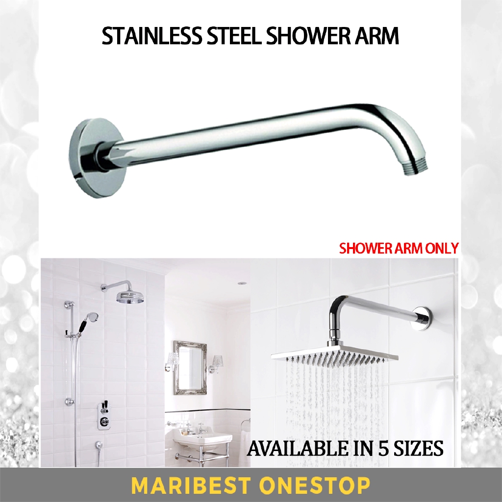 Stainless Steel 1/2” BSP Shower Arm For Shower Head In 5 Sizes Wall ...