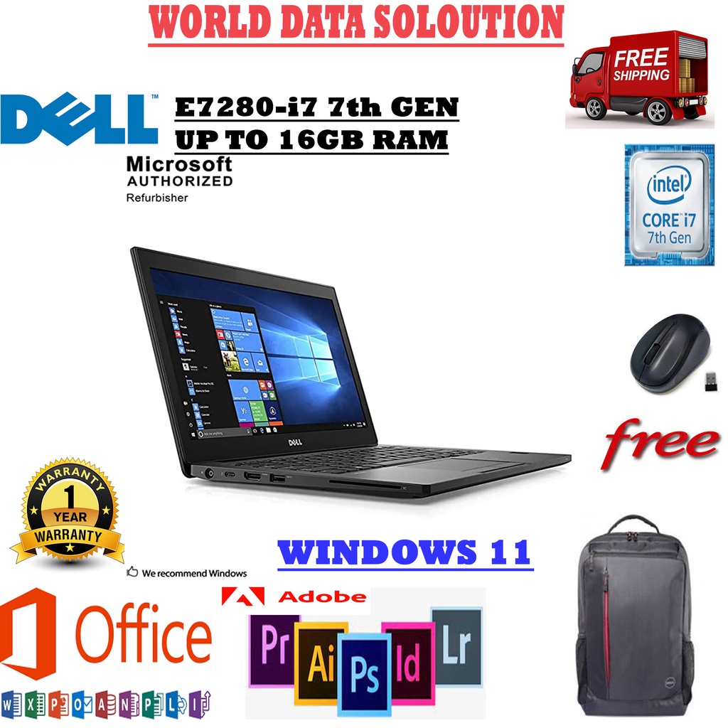 (7th gen)DELL E7280 i7-7600U PROCESSOR/RAM 16GB DDR4/512GB SSD/WINDOWS ...