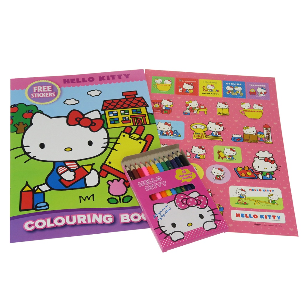 Hello Kitty Drawing Coloring Book With Color Pencil Set | Shopee Malaysia