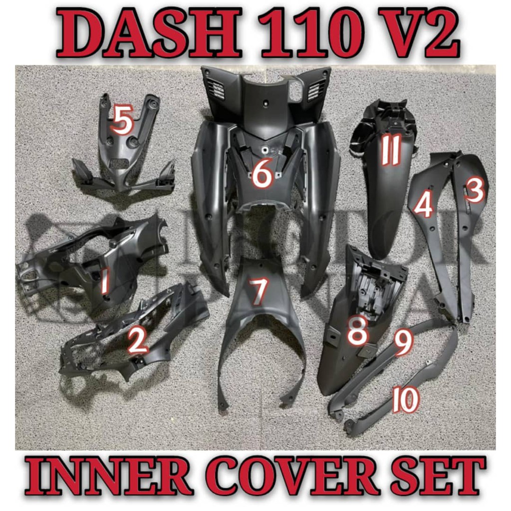 HONDA DASH 110 V2 DASH110 V2 Cover Inner Set KAVER HITAM CAVER Coverset cover meter centre rear ...