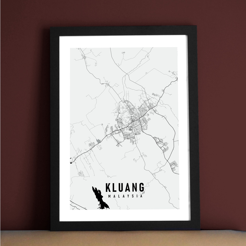 Kluang City Map Print Poster (A2, A3) - Black & Gold, Black & White ...