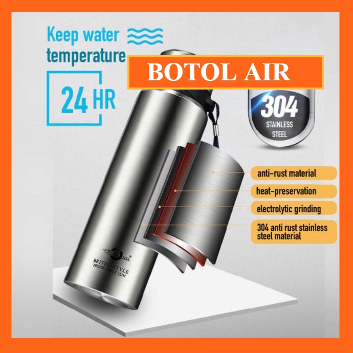 Botol Tarmos Air Minuman Panas dan Sejuk Besi Tahan Karat 304 Stainless ...