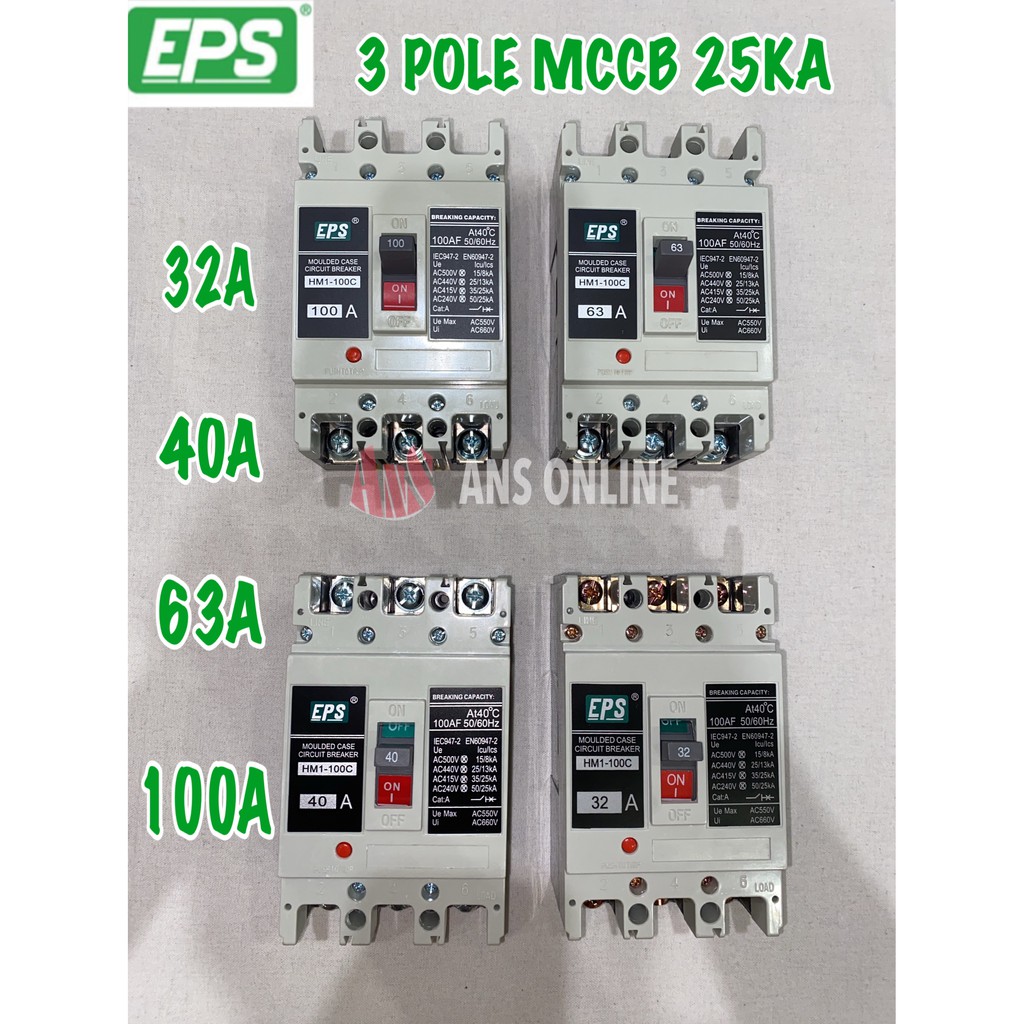 EPS 3 POLE 25KA MCCB 32A / 40A / 63A / 100A | Shopee Malaysia
