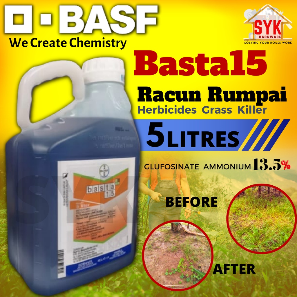 SYK BASF Basta15 5 Liter Herbicides Grass Killer Gardening Weed Poison ...