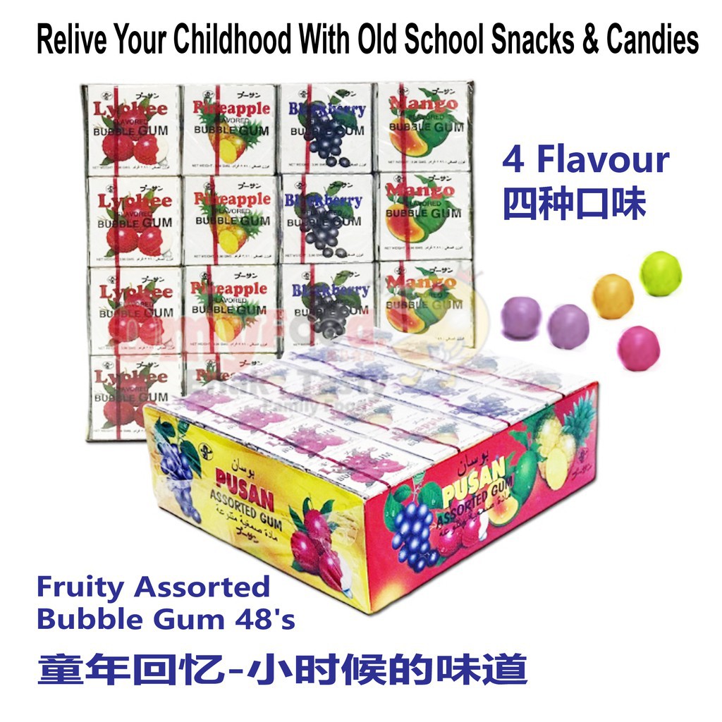 48 Packs Old Time 4 Flavours Assorted Pusan Bubble Gum (LOCAL READY STOCKS) | Shopee Malaysia