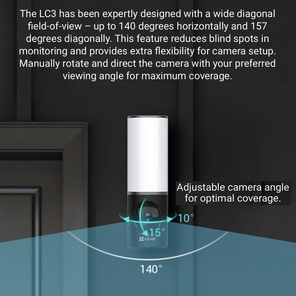 Ezviz LC3 4MP 2K Ai Smart Security Wall-Light Built-in Memory Outdoor ...