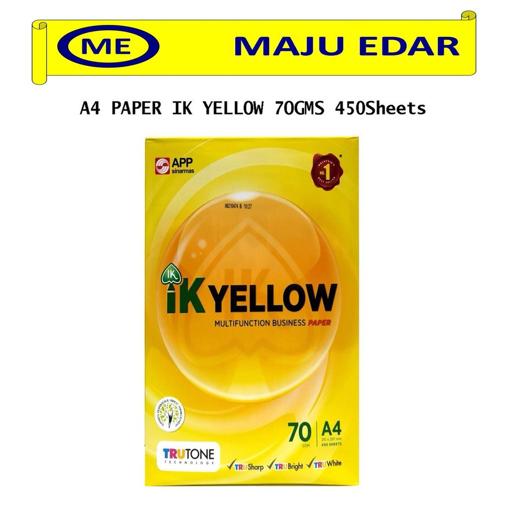 A4 PAPER IK YELLOW 70GSM 450SHEETS / KERTAS A4 / KERTAS PUTIH | Shopee ...