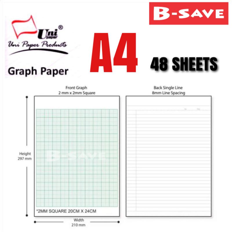 Uni A4 Graph Paper 2mm Square 48 Sheets (One side Single Line) Kertas ...