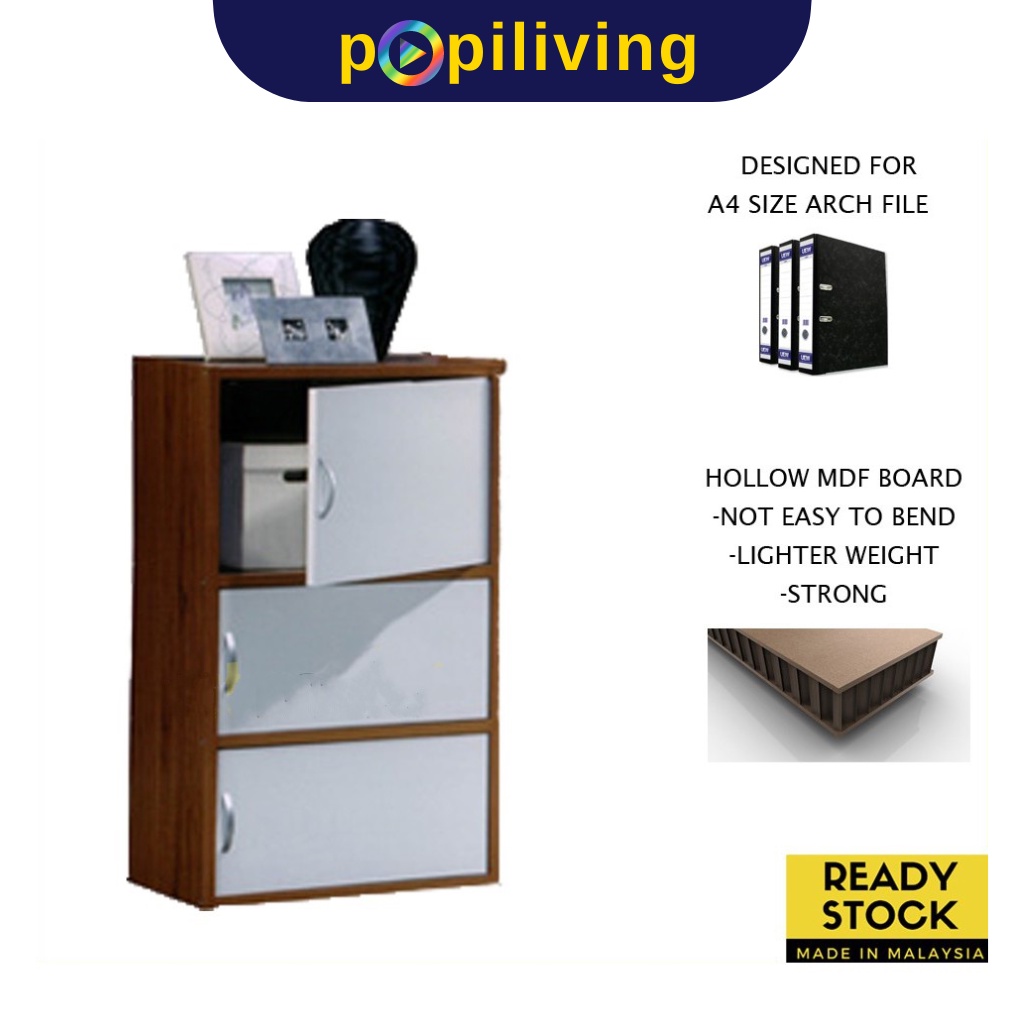 CHAMPION 3 Door File Cabinet Storage Office Cupboard Bookcase Book Rack ...