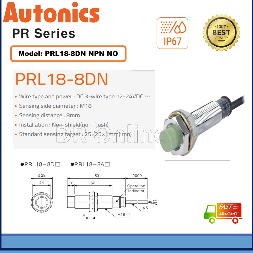 Autonics Proximity Sensor Pr18 8dn M18 Sensing 8mm Dc3 Wire Npn No 12