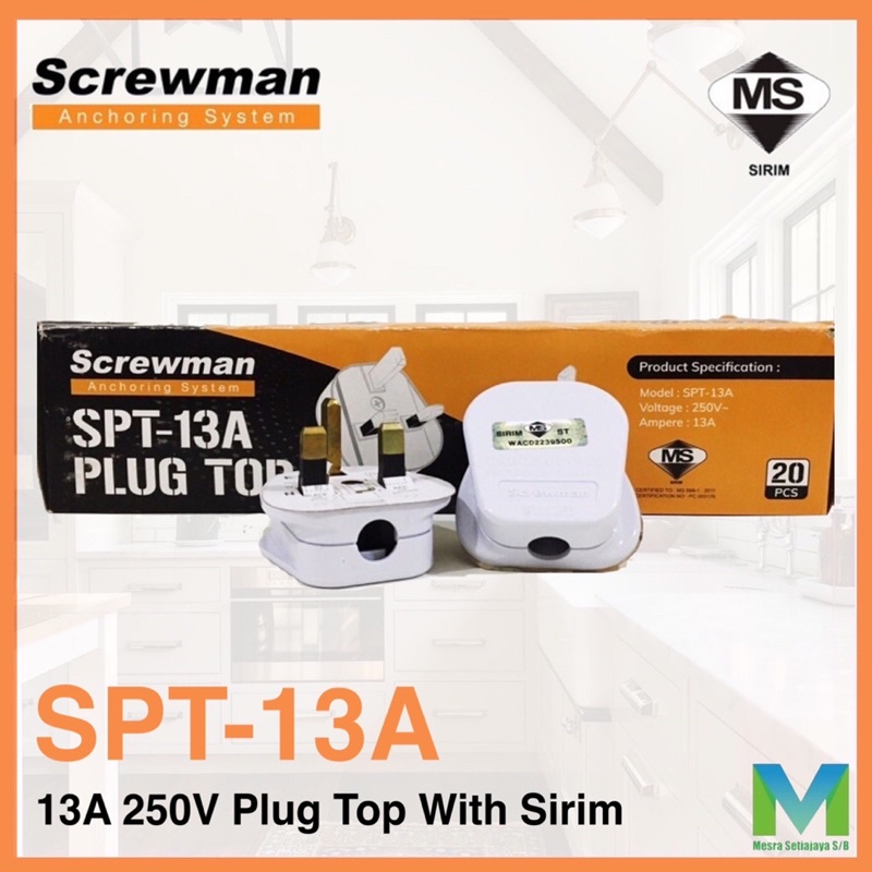 Screwman 13A Plug Top 3pin UK Type Plug Top With Sirim (1PCS)White Plug ...