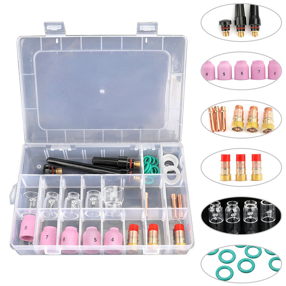 Rainbow~31Pcs TIG Welding Torch Stubby Gas Lens #12 Pyrex Glass Cup Kit ...