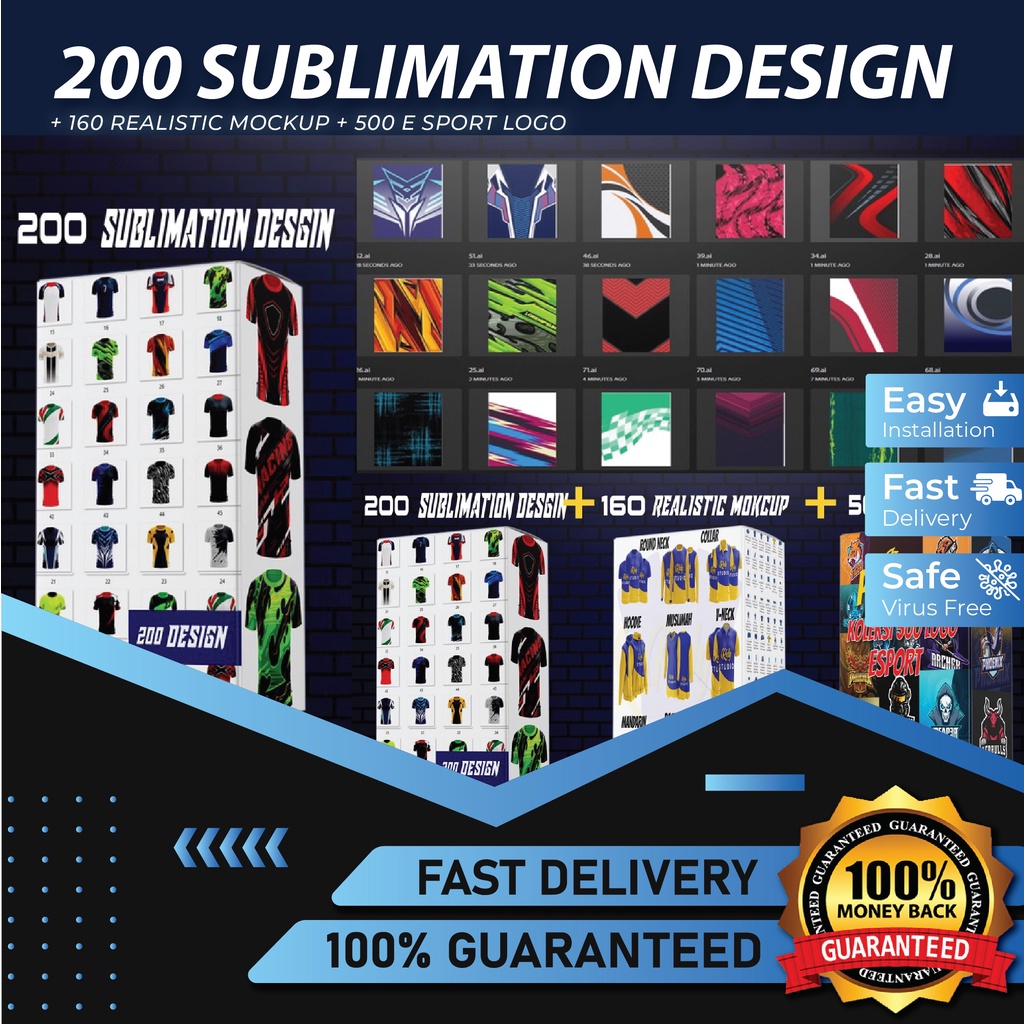 SUBLIMATION DESIGN TEMPLATE TSHIRT 200 + Free 160 Realistic Mockup ...