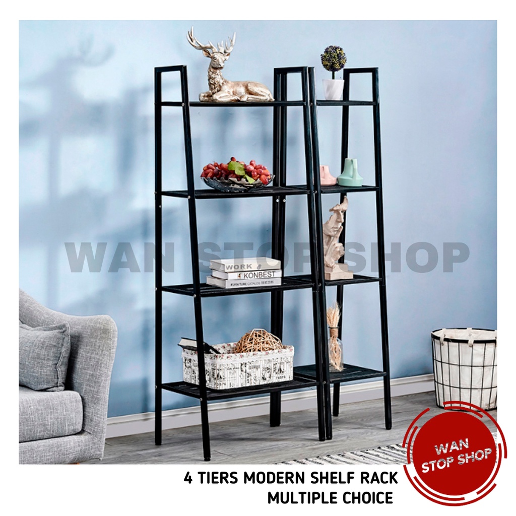 4 Tier Modern Shelf Rack Metal Multifunction Ladder Shelves Bookcase ...