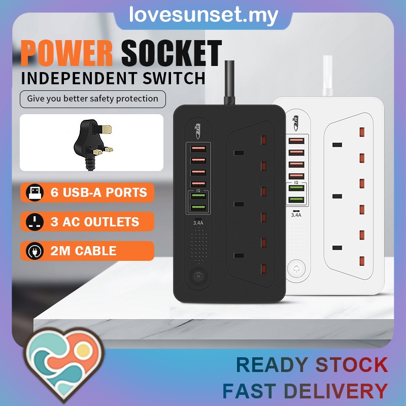 Ready stock Universal UK Power Socket Extension USB Ports Power Strip ...