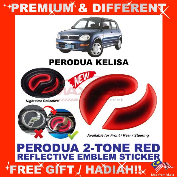 PERODUA KELISA Front Rear Steering Night Reflective 3M 3D 2-Tone Red ...