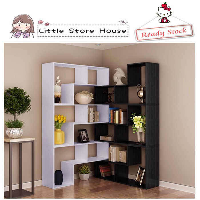 Wooden L shaped Living Room Modern Bookshelf Display Storage rack ...