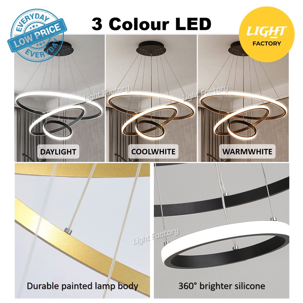Modern Acrylic Ring Designer 3 Colour LED Chandelier Ceiling Lamp ...