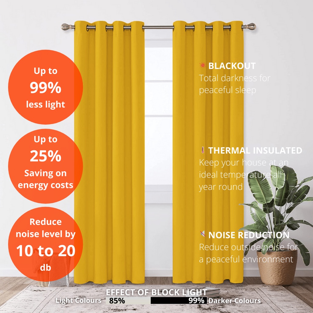 MUSTARD YELLOW | Blackout Curtain Extra Thick French Pleat Eyelet ...