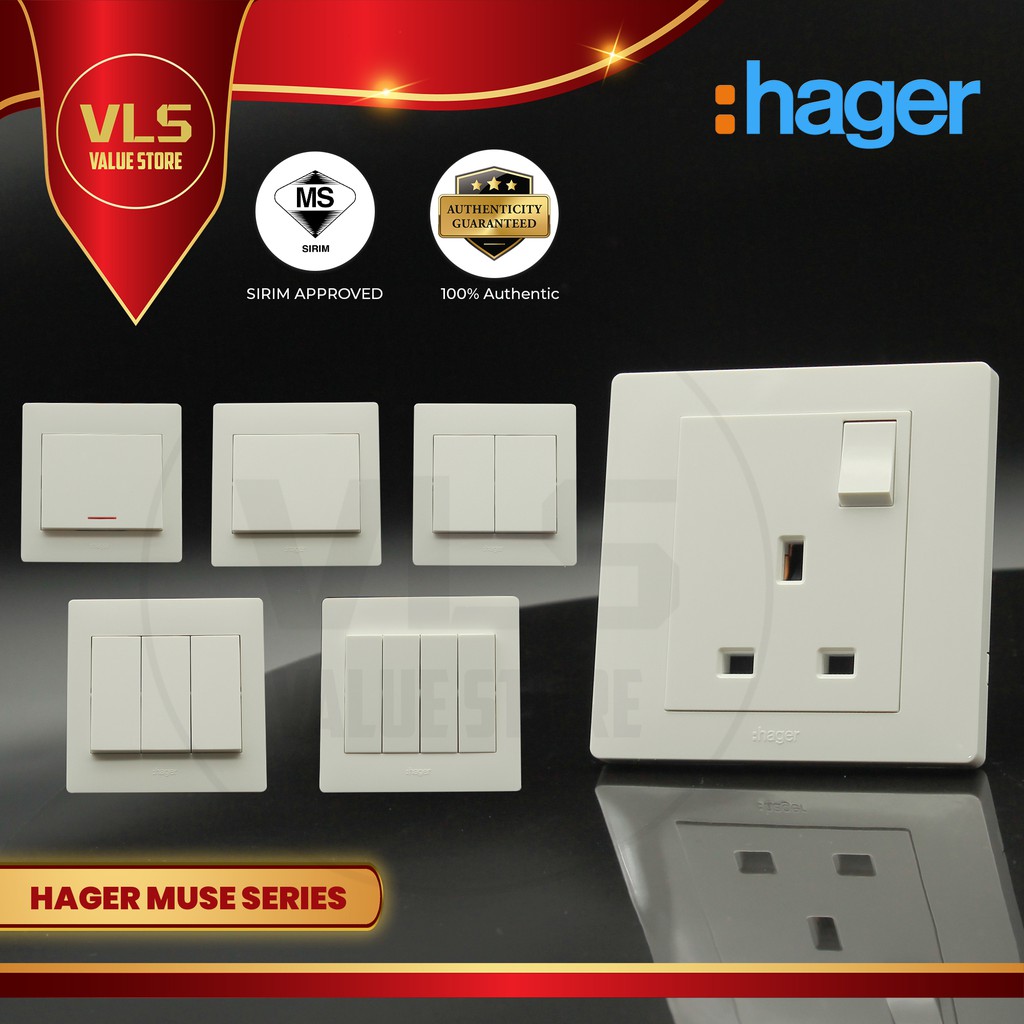 Hager Muse Series Switches & Socket 1G1W 2G1W 3G1W 4G1W 20A Heater 13A ...